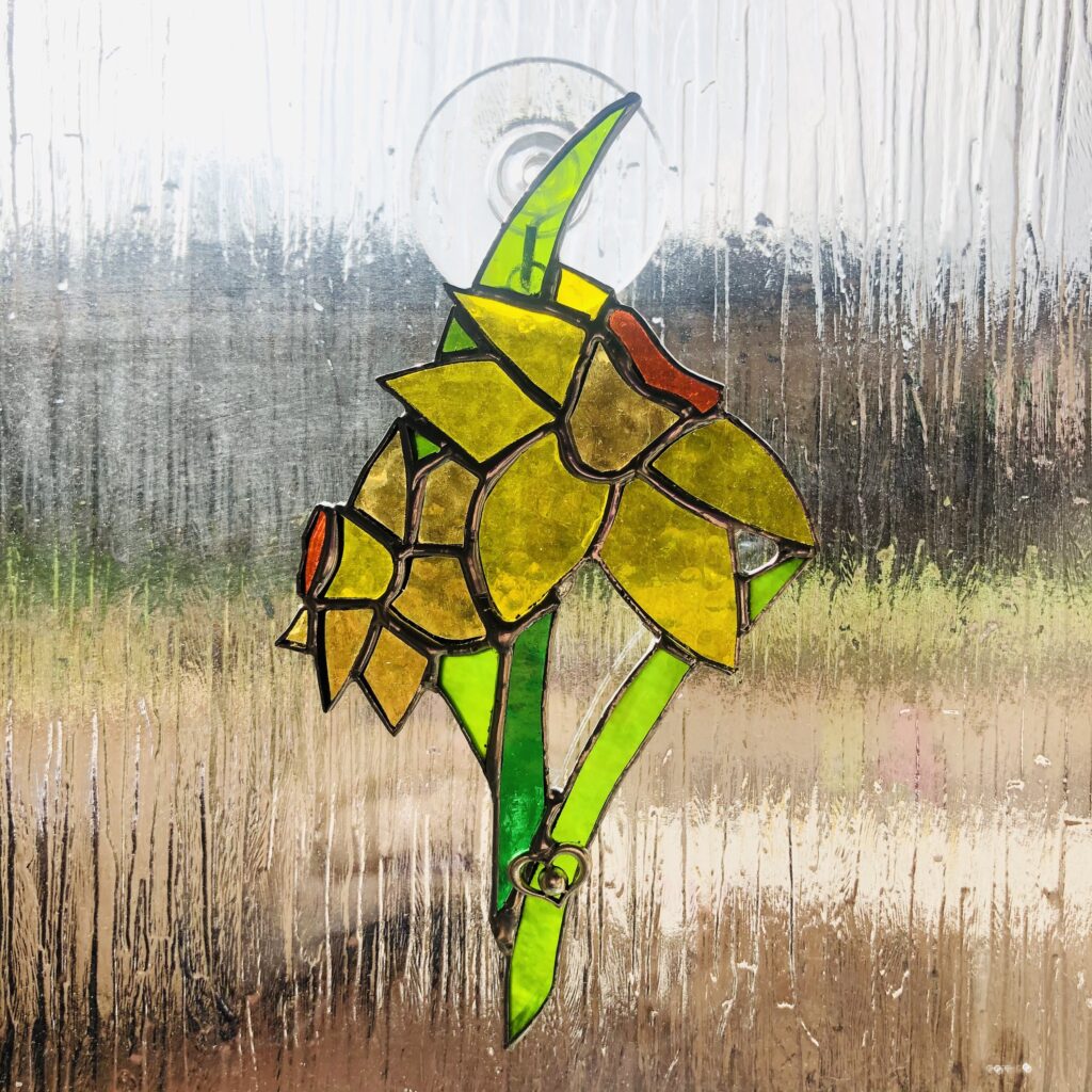 March – Double Daffodil Stained Glass Suncatcher – Poppy Glass Studio